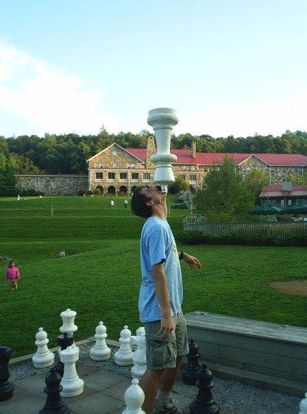Balancing odd objects on my face. (e.g., giant chess piece , starfish )