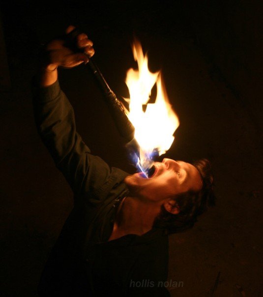 Eating fire .